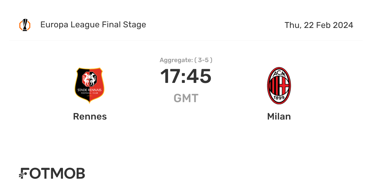 Rennes vs Milan - live score, predicted lineups and H2H stats