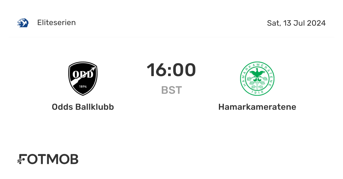 Odds Ballklubb 대 Hamarkameratene 실시간 점수 예상 스타팅 라인업 및 H2h 통계