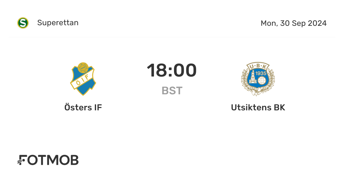 Östers IF vs Utsiktens BK - live score, predicted lineups and H2H stats