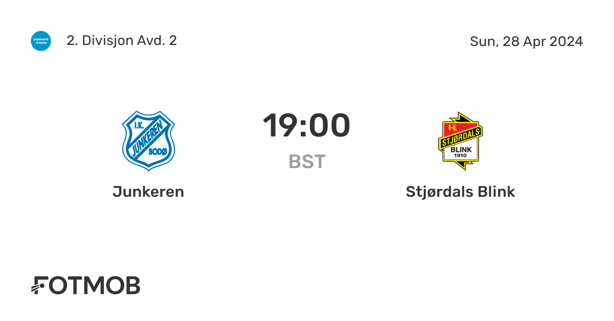 Junkeren vs Stjørdals Blink - live score, predicted lineups and H2H stats