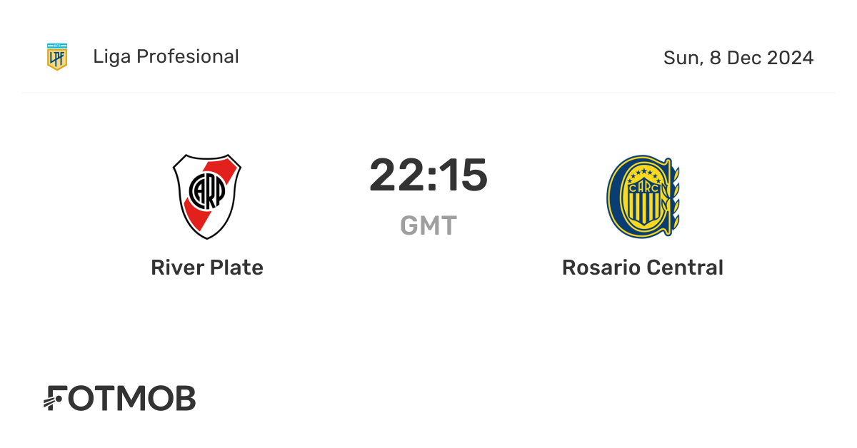 River Plate 대 Rosario Central - 실시간 점수, 예상 스타팅 라인업 및 H2H 통계