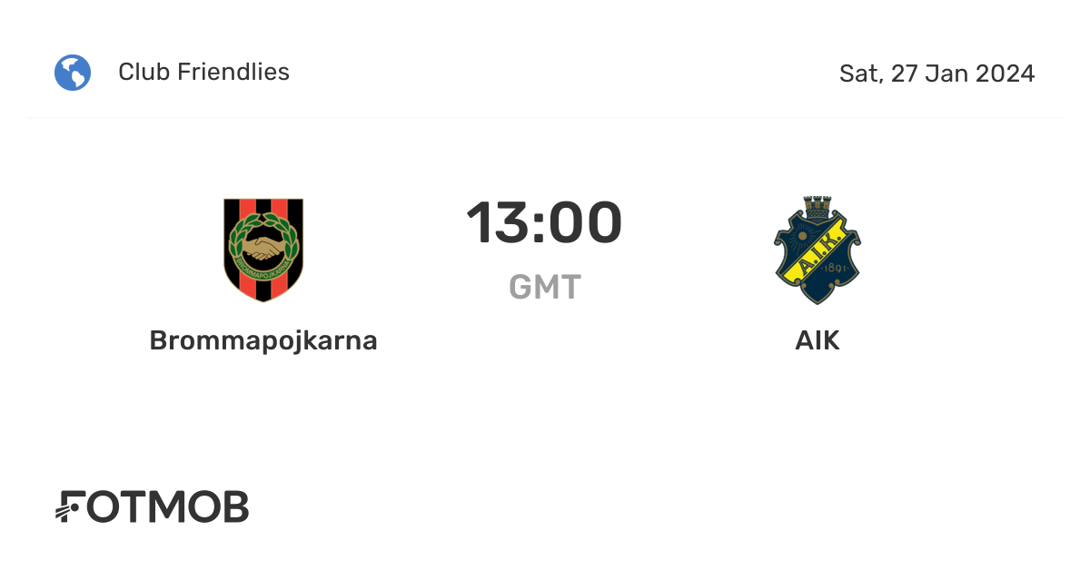 Brommapojkarna vs AIK - live score, predicted lineups and H2H stats
