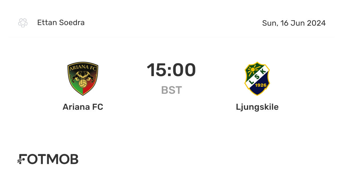 Ariana FC vs Ljungskile - live score, predicted lineups and H2H stats