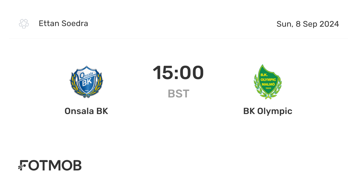 Onsala BK vs BK Olympic - live score, predicted lineups and H2H stats
