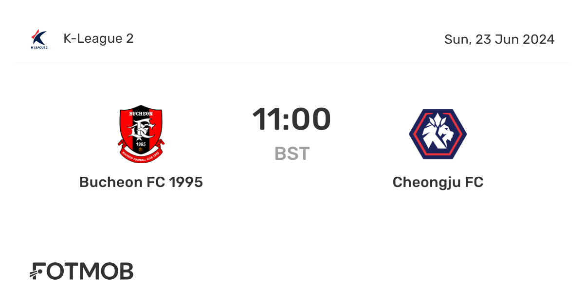 Bucheon FC 1995 vs Cheongju FC - marcador en vivo, alineaciones previstas y estadísticas H2H