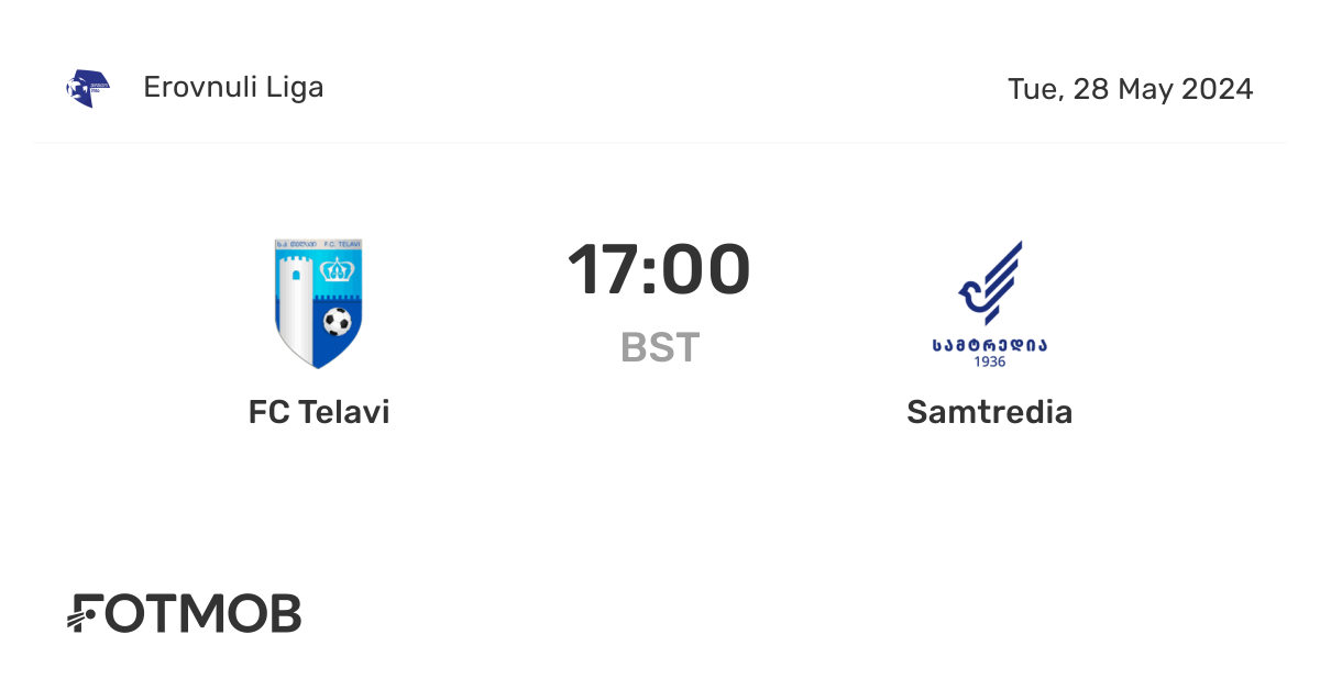 FC Telavi vs Samtredia - live score, predicted lineups and H2H stats