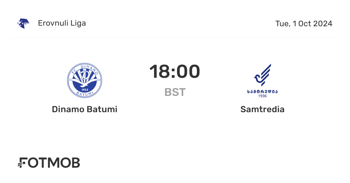 Dinamo Batumi vs Samtredia - live score, predicted lineups and H2H stats