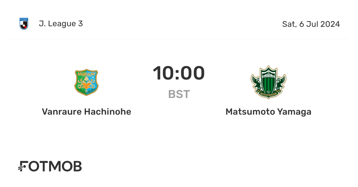 Vanraure Hachinohe vs Matsumoto Yamaga - marcador en vivo, alineaciones previstas y estadísticas H2H