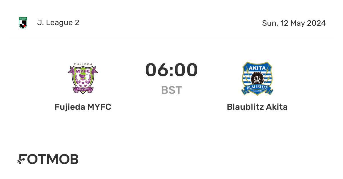 Fujieda MYFC vs Blaublitz Akita - live score, predicted lineups and H2H stats