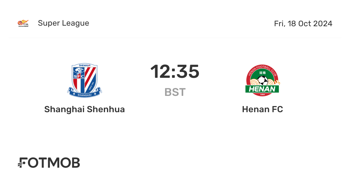 Shanghai Shenhua 대 Henan Fc 실시간 점수 예상 스타팅 라인업 및 H2h 통계