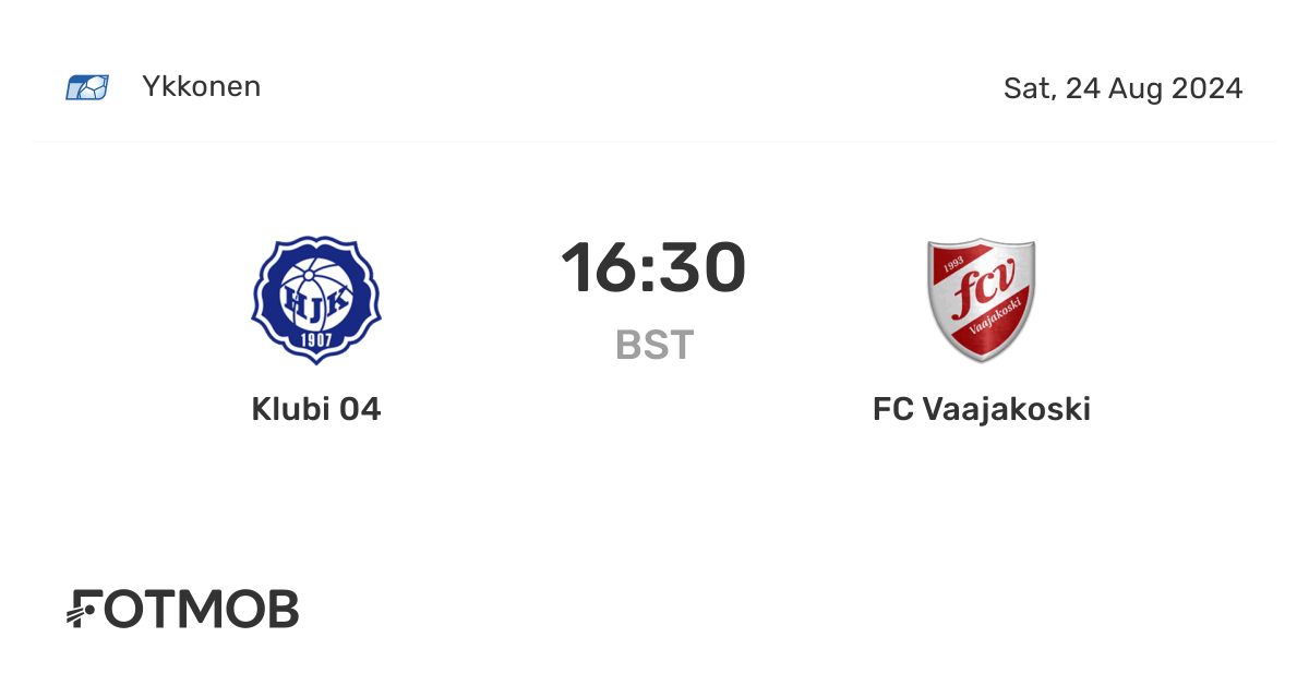 Klubi 04 vs FC Vaajakoski - live score, predicted lineups and H2H stats