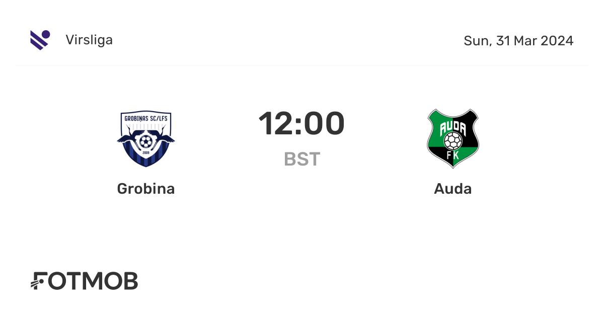 Grobina vs Auda - live score, predicted lineups and H2H stats