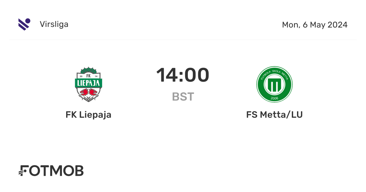 FK Liepaja vs FS Metta/LU - live score, predicted lineups and H2H stats