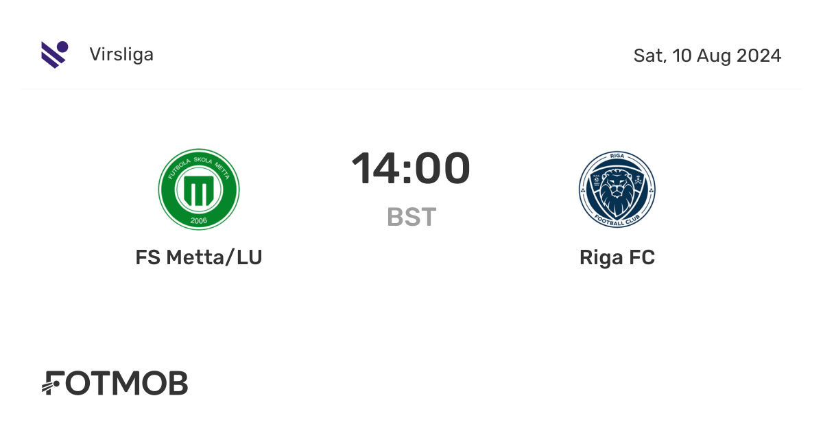 FS Metta/LU vs Riga FC - live score, predicted lineups and H2H stats