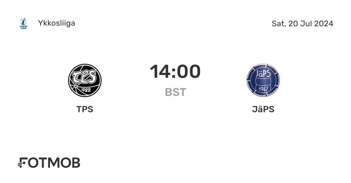 TPS vs JäPS - live score, predicted lineups and H2H stats