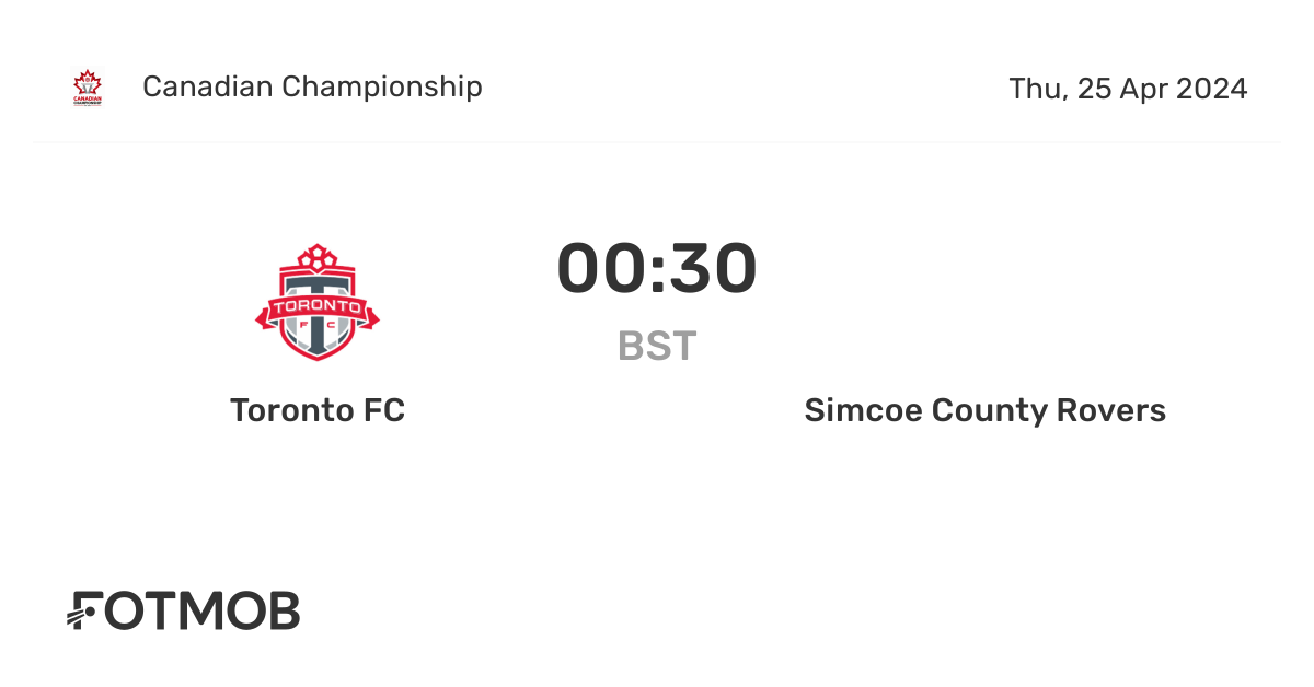 Toronto FC vs Simcoe County Rovers - live score, predicted lineups and ...