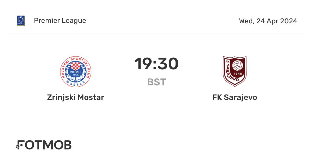Zrinjski Mostar vs FK Sarajevo - live score, predicted lineups and H2H stats