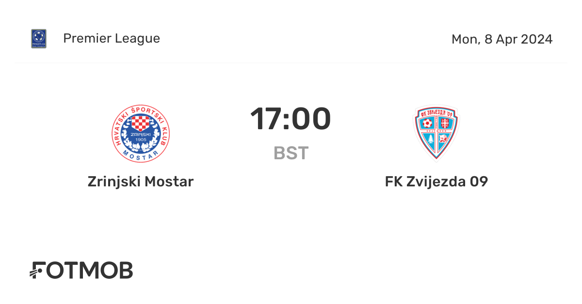 Zrinjski Mostar vs FK Zvijezda 09 - live score, predicted lineups and H2H stats