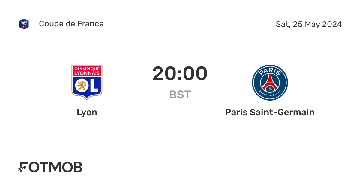 Lyon 대 Paris Saint Germain 실시간 점수 예상 스타팅 라인업 및 H2h 통계