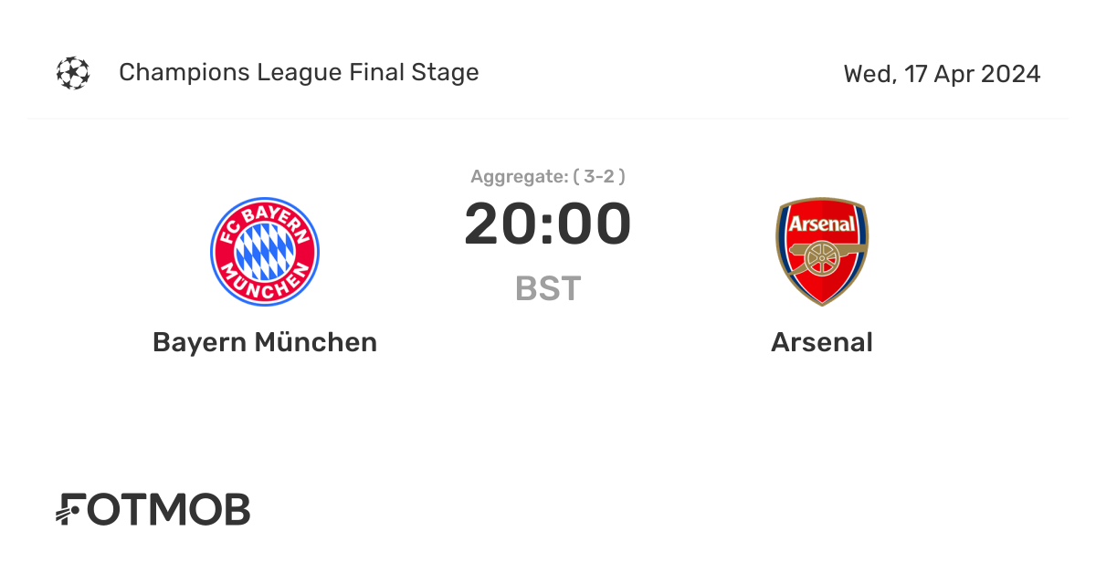 Bayern München vs Arsenal - live score, predicted lineups and H2H stats