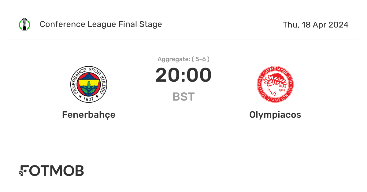 Fenerbahce 대 Olympiacos 실시간 점수 예상 스타팅 라인업 및 H2h 통계