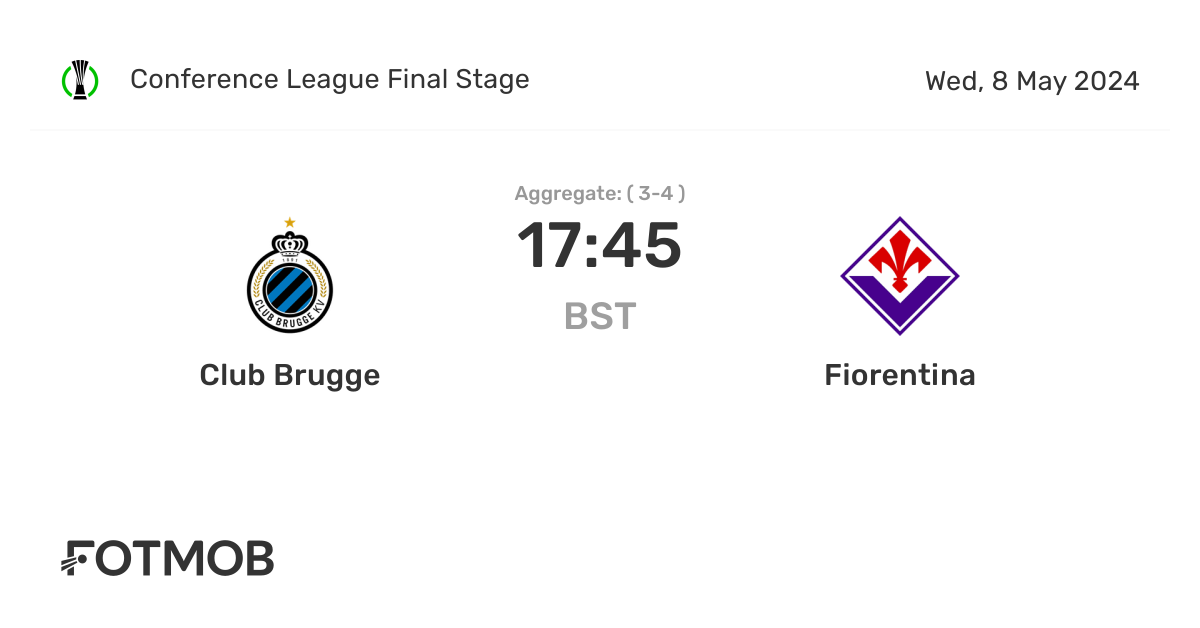 Club Brugge 대 Fiorentina 실시간 점수 예상 스타팅 라인업 및 H2h 통계