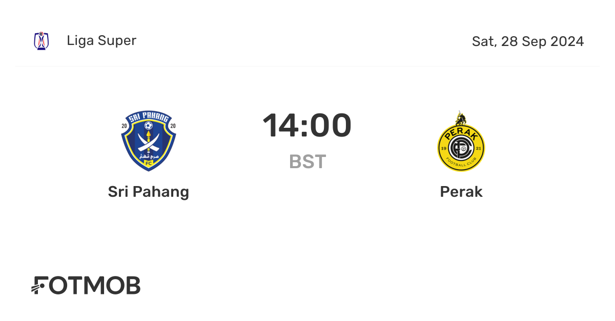 Sri Pahang vs Perak - live score, predicted lineups and H2H stats