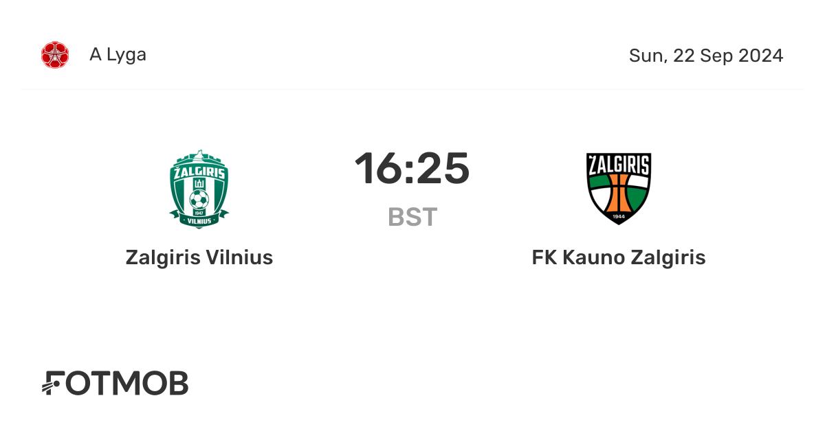 Zalgiris Vilnius vs FK Kauno Zalgiris - marcador en vivo, alineaciones previstas y estadísticas H2H