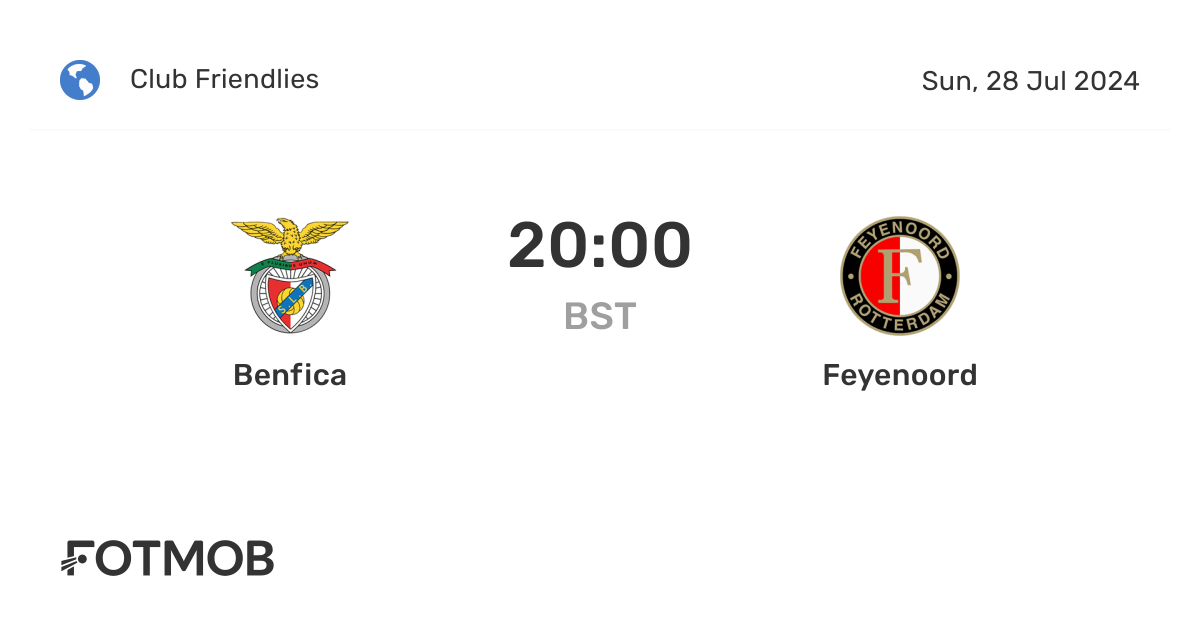 Benfica 대 Feyenoord 실시간 점수 예상 스타팅 라인업 및 H2h 통계