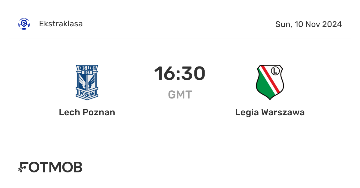 Lech Poznan vs Legia Warszawa - live score, predicted lineups and H2H stats