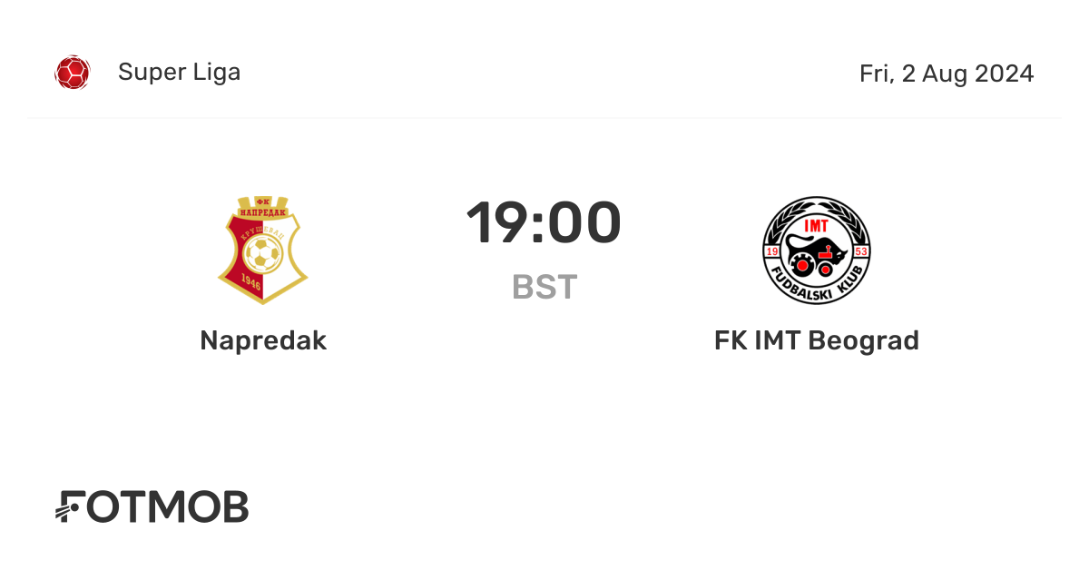 Napredak vs FK IMT Beograd - live score, predicted lineups and H2H stats