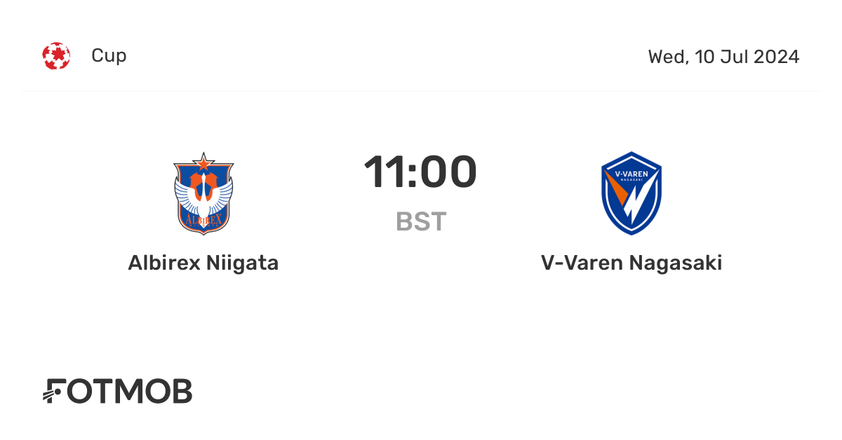 Albirex Niigata 대 V-Varen Nagasaki - 실시간 점수, 예상 스타팅 라인업 및 H2H 통계