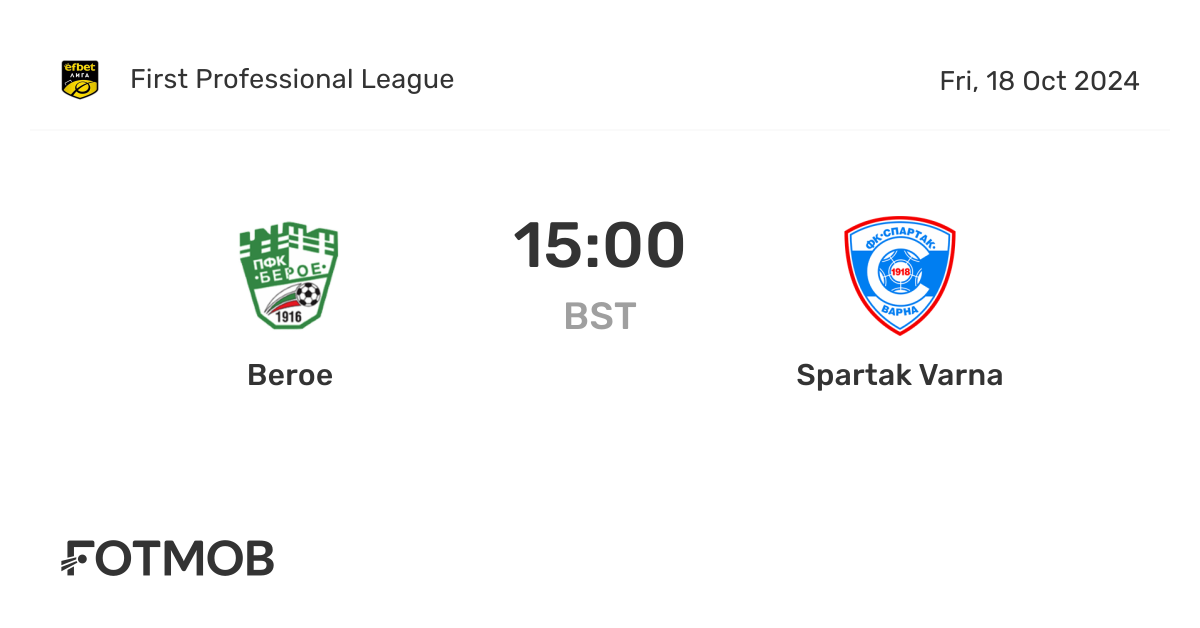 Beroe vs Spartak Varna - live score, predicted lineups and H2H stats