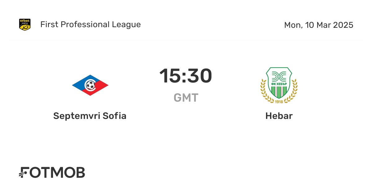 Septemvri Sofia vs Hebar - live score, predicted lineups and H2H stats