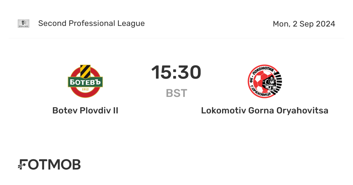 Botev Plovdiv II vs Lokomotiv Gorna Oryahovitsa - live score, predicted lineups and H2H stats