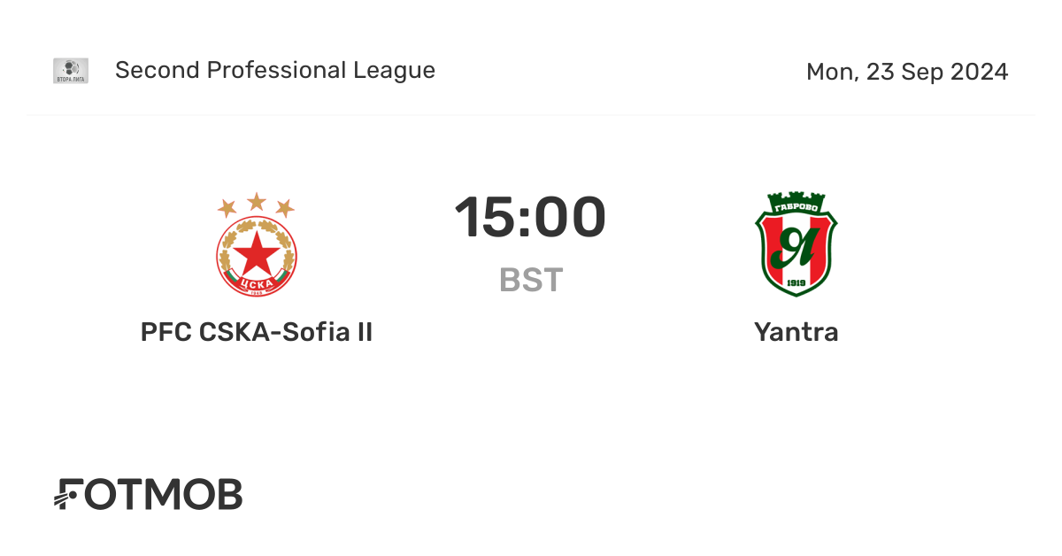 PFC CSKA-Sofia II vs Yantra - live score, predicted lineups and H2H stats