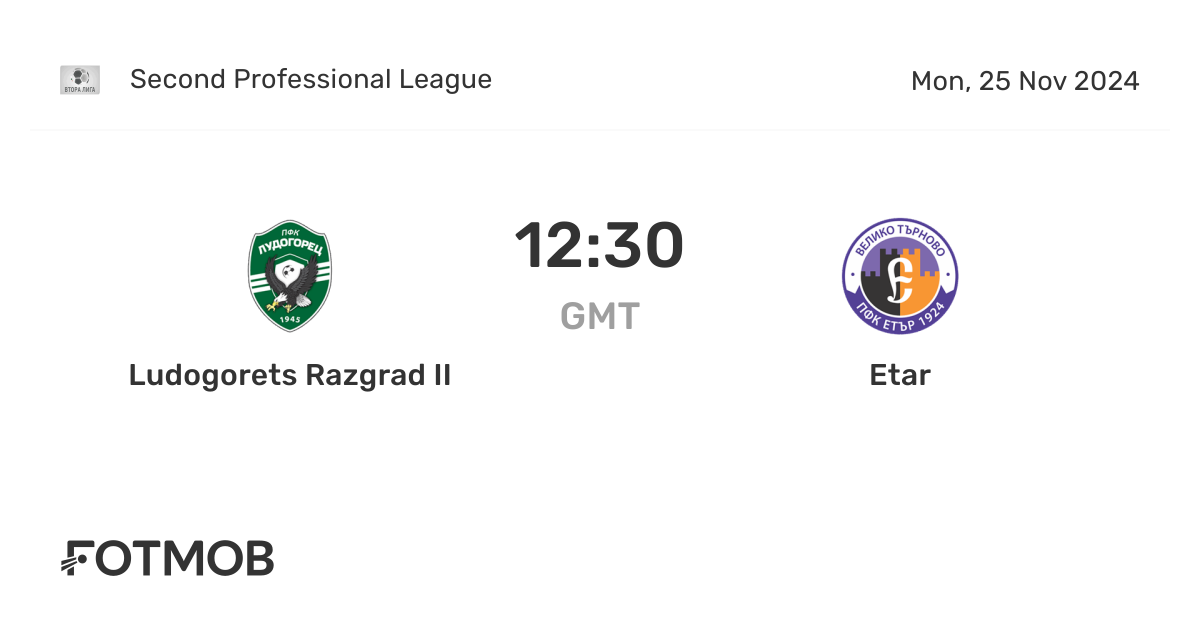 Ludogorets Razgrad II vs Etar - live score, predicted lineups and H2H stats