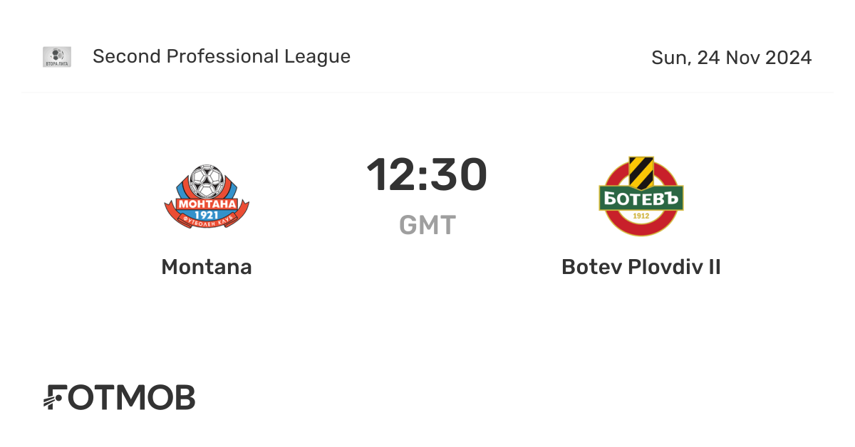 Montana vs Botev Plovdiv II - marcador en vivo, alineaciones previstas y estadísticas H2H