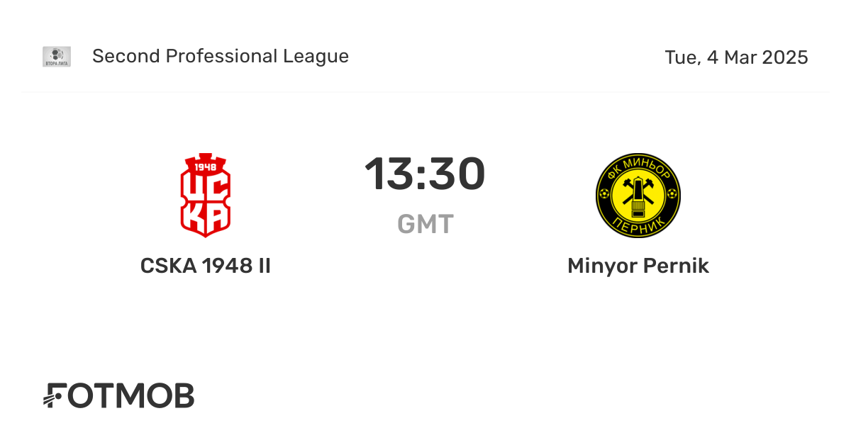 CSKA 1948 II vs Minyor Pernik - live score, predicted lineups and H2H stats