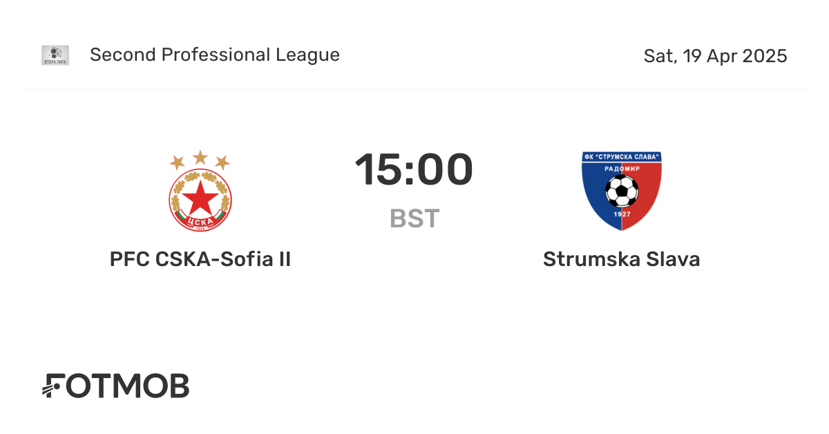 PFC CSKA-Sofia II vs Strumska Slava - live score, predicted lineups and H2H stats