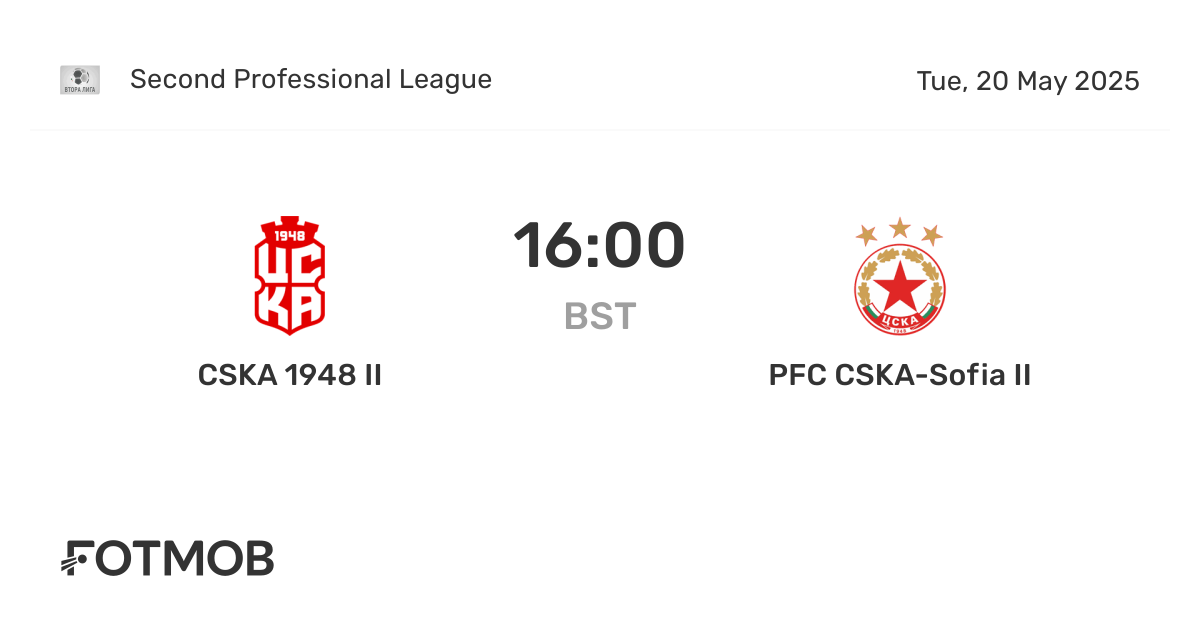 CSKA 1948 II vs PFC CSKA-Sofia II - live score, predicted lineups and H2H stats