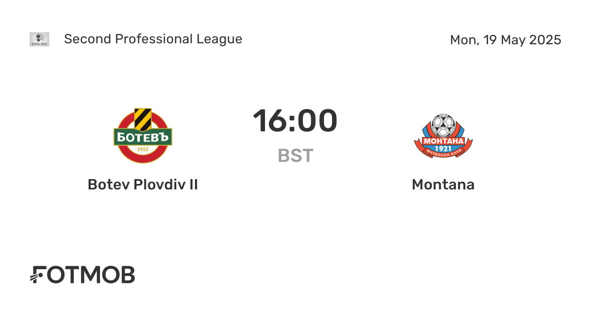 Botev Plovdiv II vs Montana - live score, predicted lineups and H2H stats