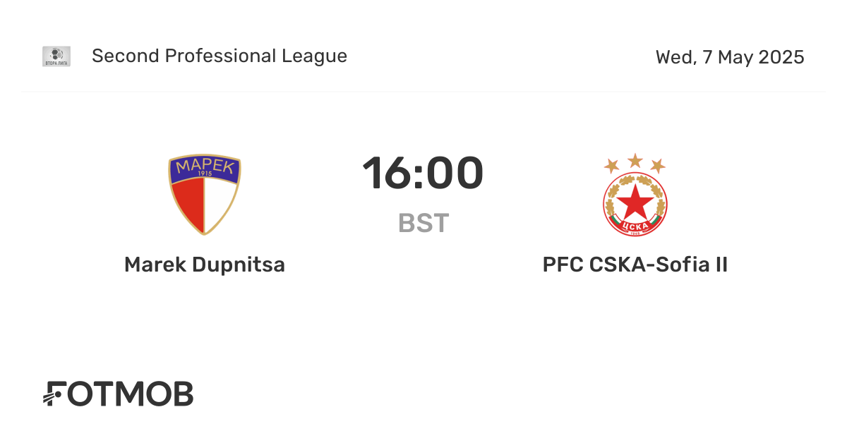 Marek Dupnitsa vs PFC CSKA-Sofia II - live score, predicted lineups and H2H stats