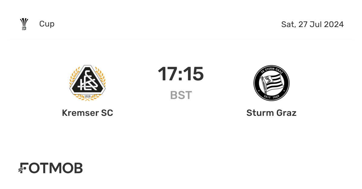 Kremser SC vs Sturm Graz - ライブスコア、予想されるラインナップ、対戦成績