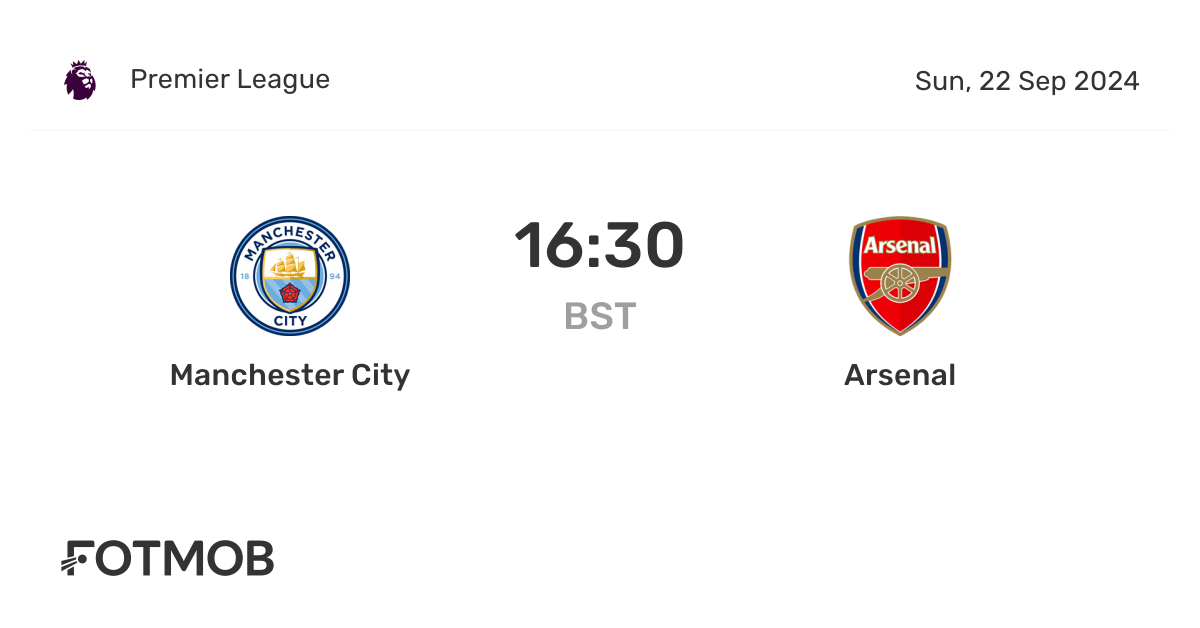 Manchester City 대 Arsenal 실시간 점수 예상 스타팅 라인업 및 H2h 통계