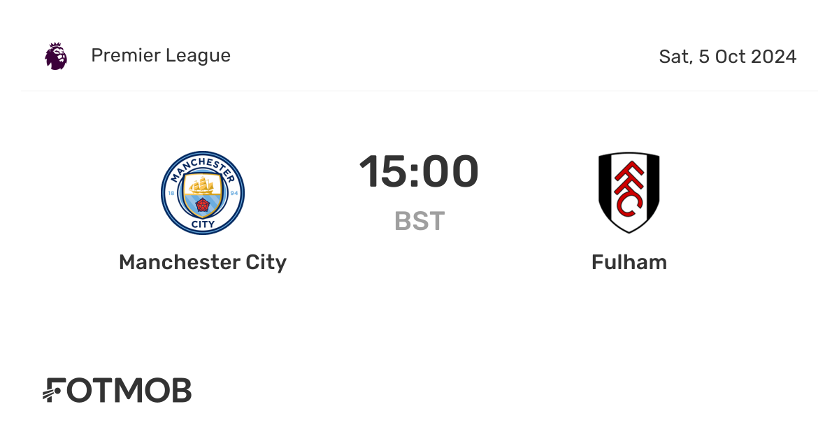 Manchester City Vs Fulham Live Score Predicted Lineups And H2h Stats
