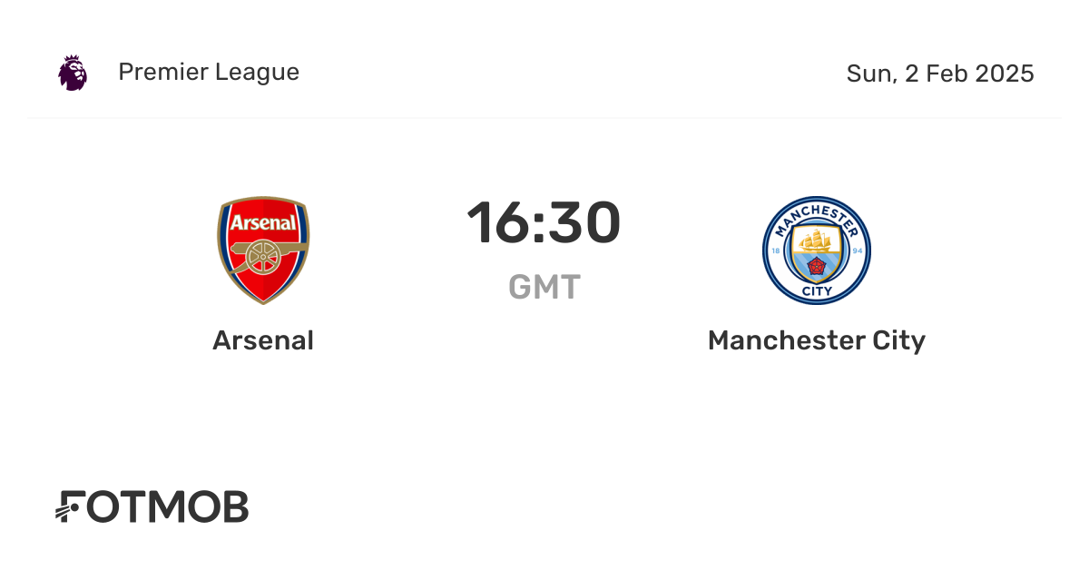 Arsenal 대 Manchester City 실시간 점수 예상 스타팅 라인업 및 H2h 통계