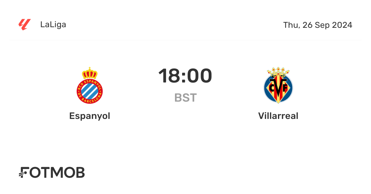 Espanyol 대 Villarreal 실시간 점수 예상 스타팅 라인업 및 H2h 통계