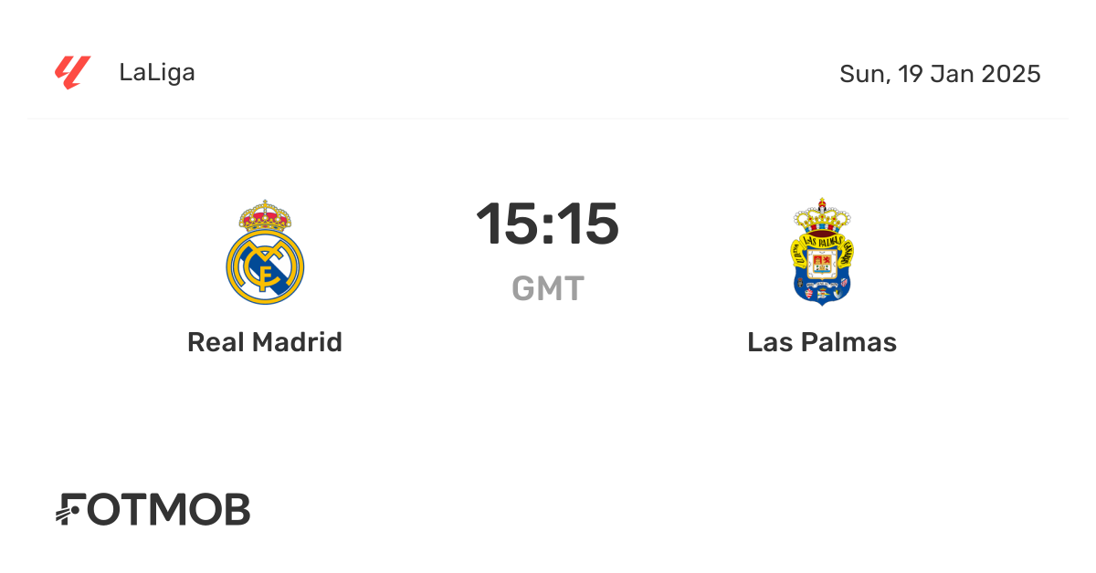 Real Madrid 대 Las Palmas 실시간 점수 예상 스타팅 라인업 및 H2h 통계