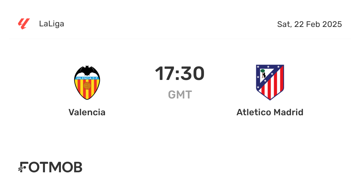 Valencia 대 Atletico Madrid 실시간 점수 예상 스타팅 라인업 및 H2h 통계